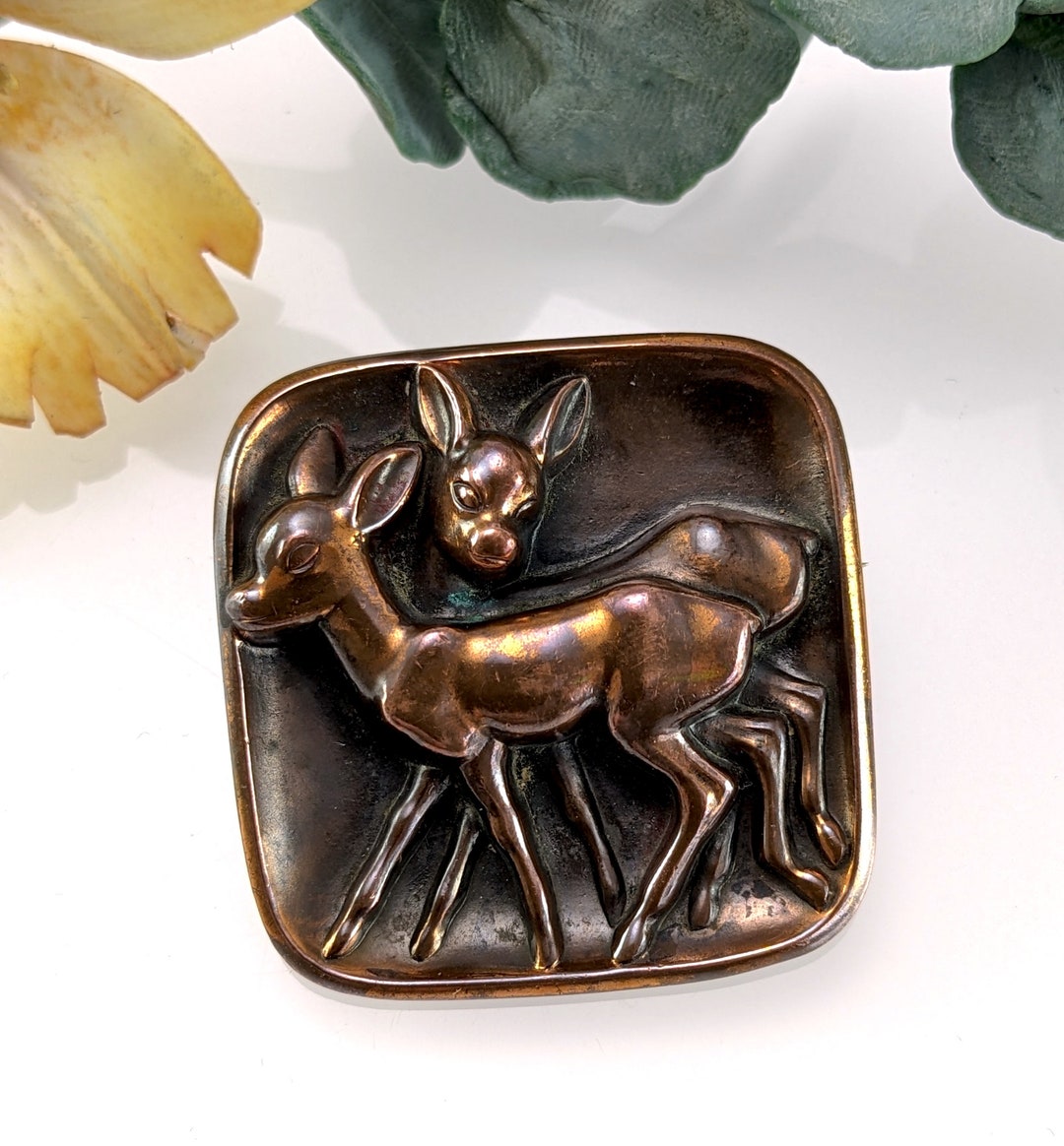 Vintage Deer Brooch, Fawns Doe, Copper - Etsy