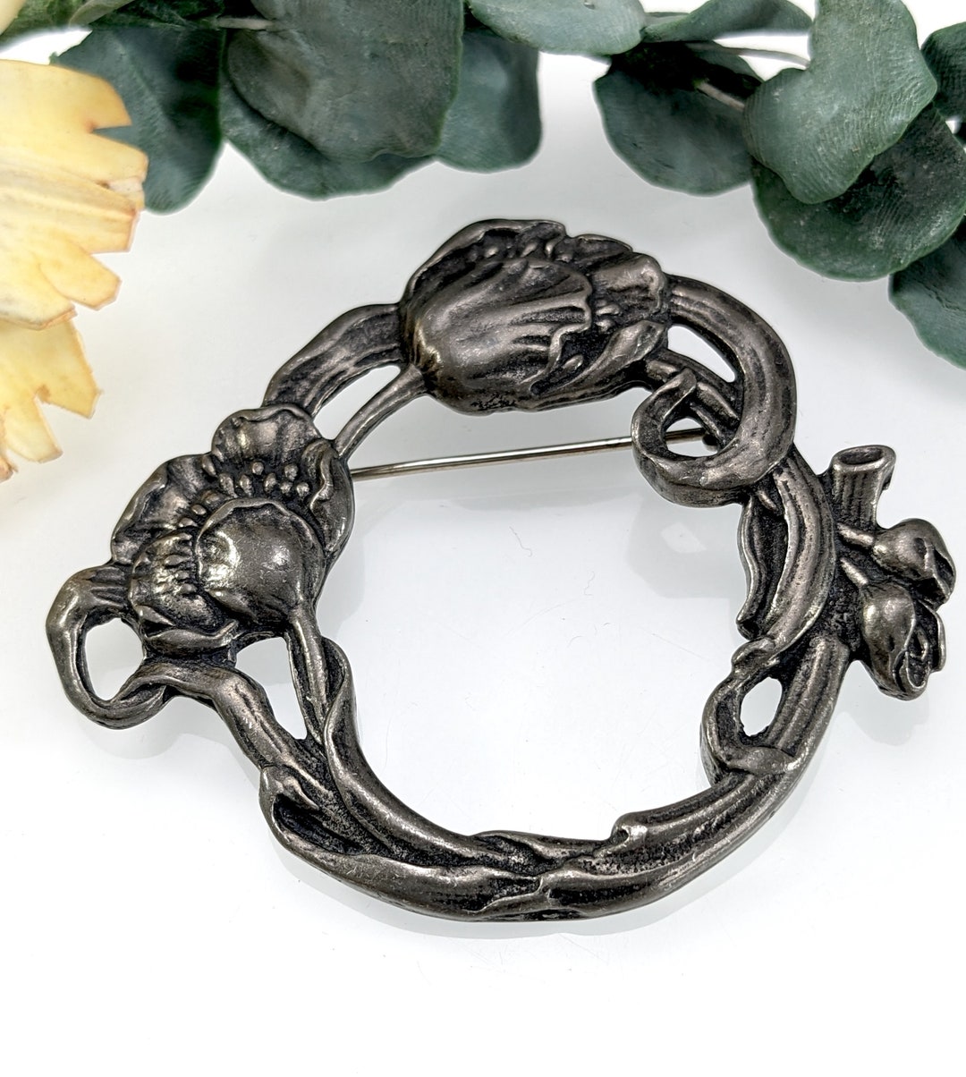 Vintage Art Nouveau Style Pewter Brooch Glasses Spectacles Etsy