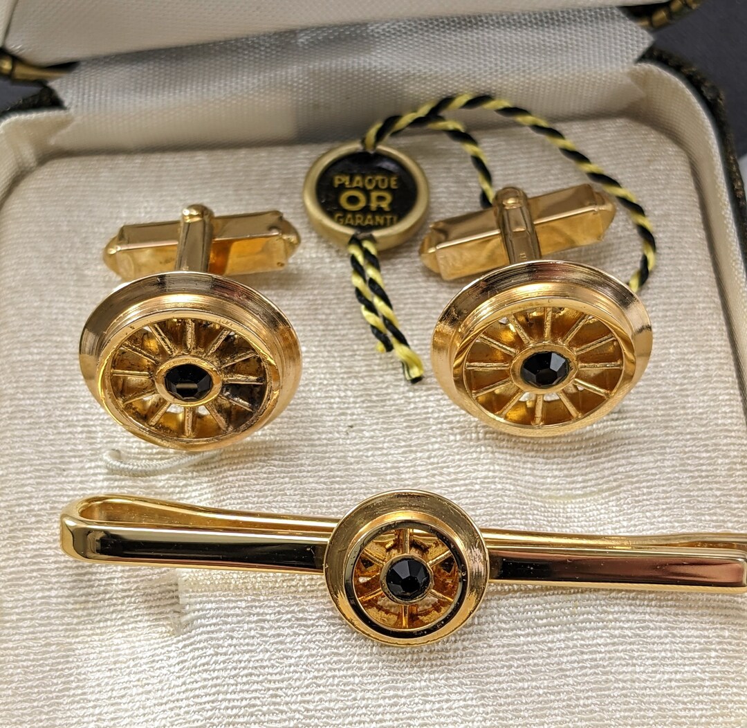 Vintage French Train Wheel Cufflinks & Tie Clip AICCF - Etsy