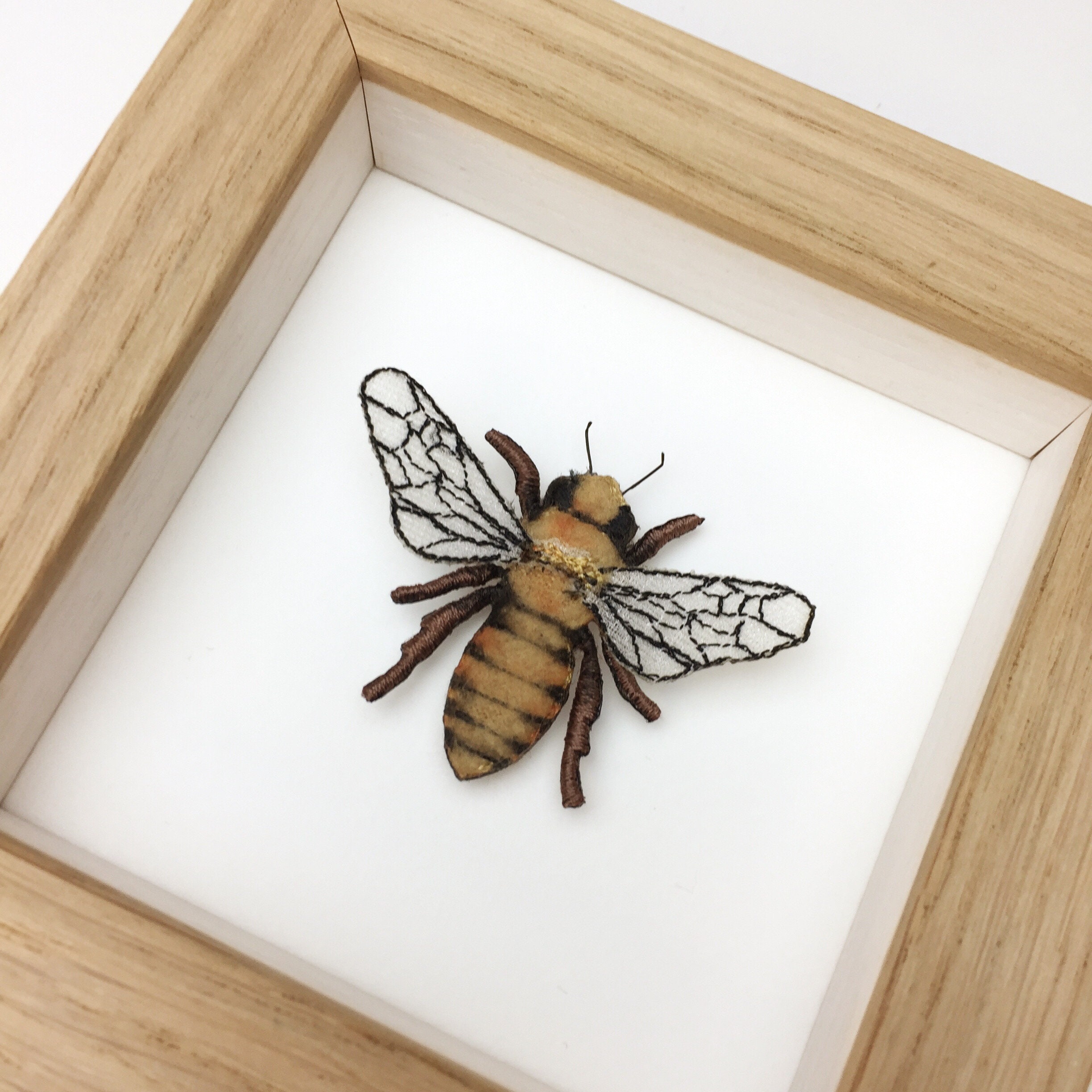 Embroidered and hand painted Honey bee picture in wooden or | Etsy