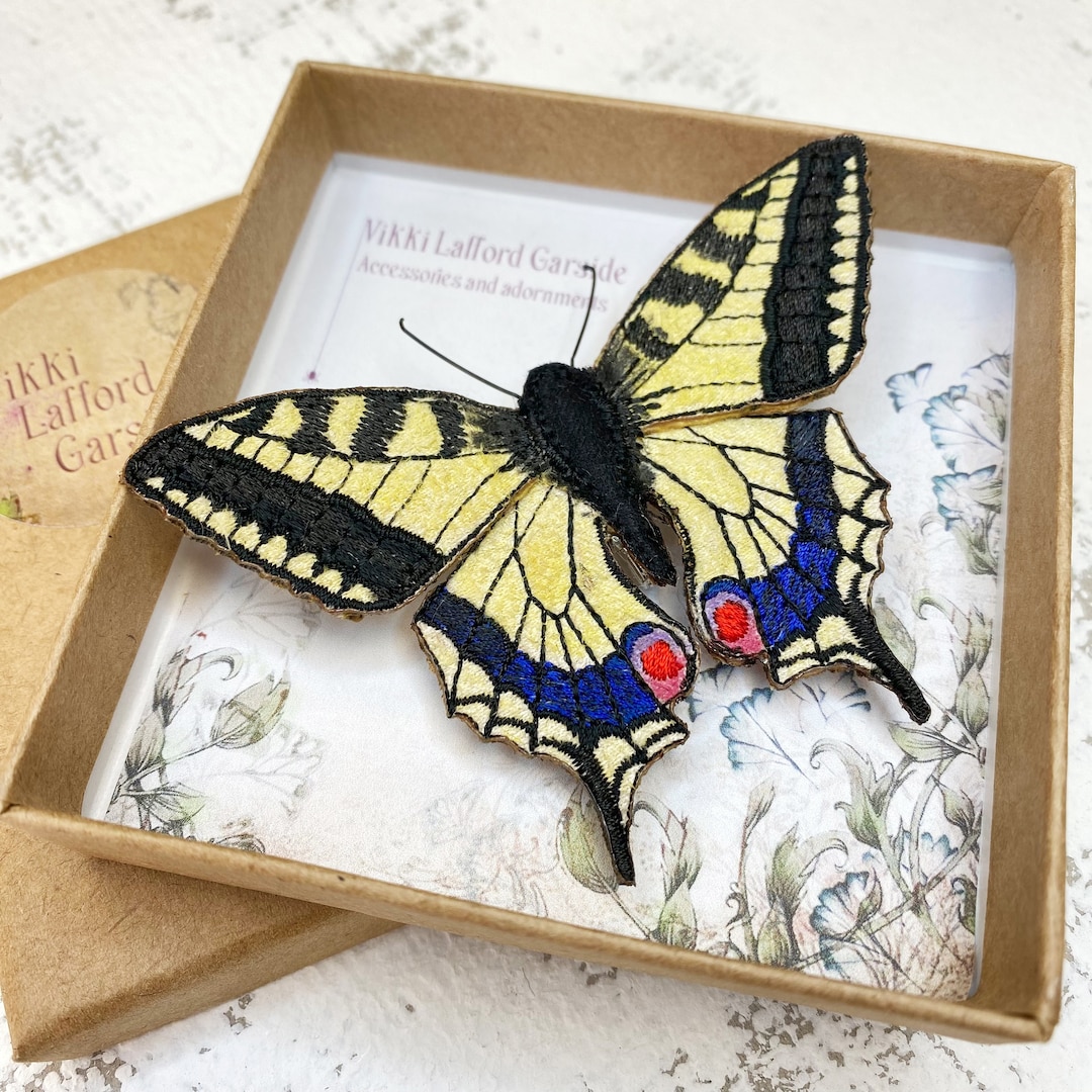 Handmade Swallowtail Butterfly Brooch, Embroidered and Hand Painted ...