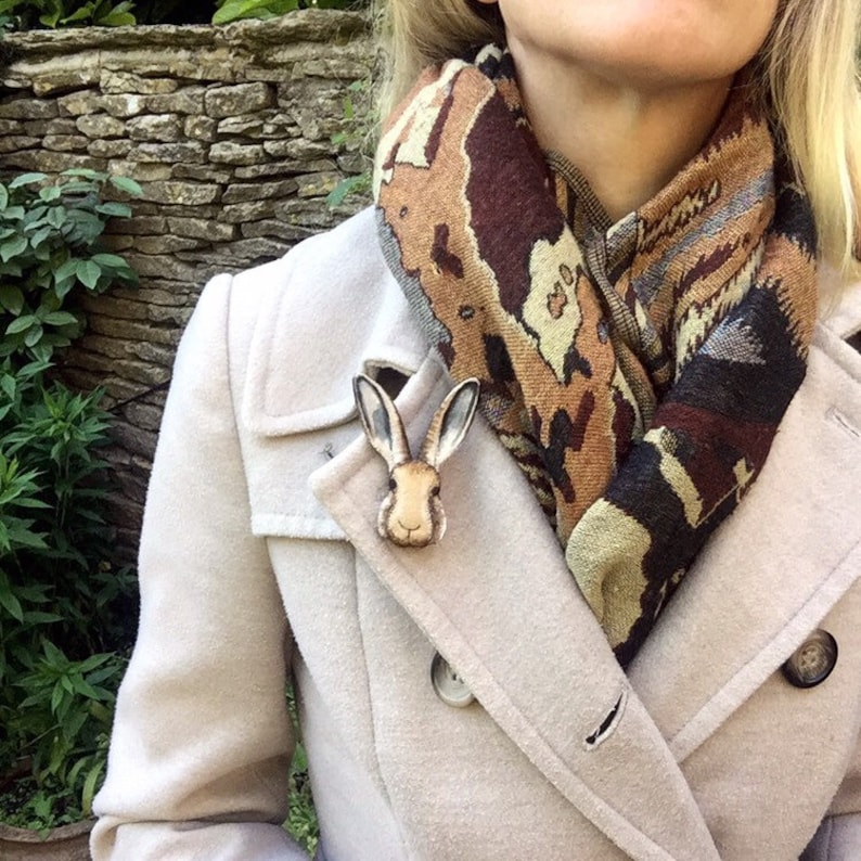 Embroidered and Hand Painted Hare Brooch - Etsy