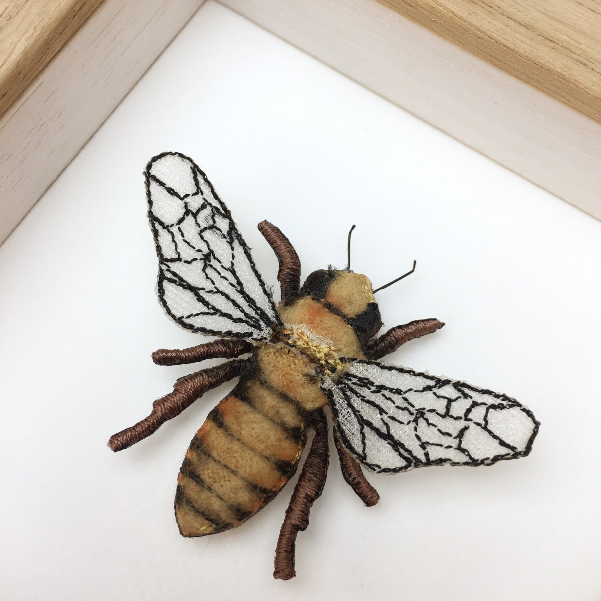 Embroidered and hand painted Honey bee picture in wooden or | Etsy