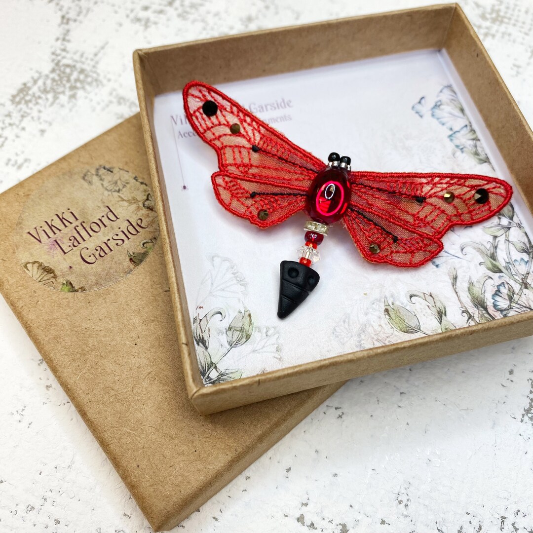 Bug Brooch, Jewelled Insect Brooch, Red and Black Insect Pin - Etsy