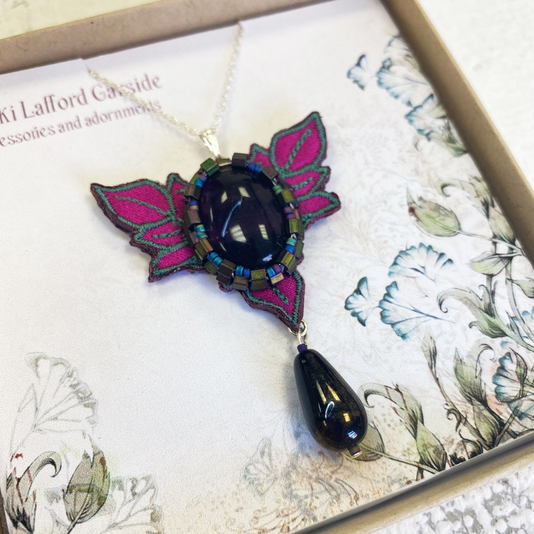 Victorian Inspired, Art Nouveau Soutache Pendant With Blue Goldstone ...