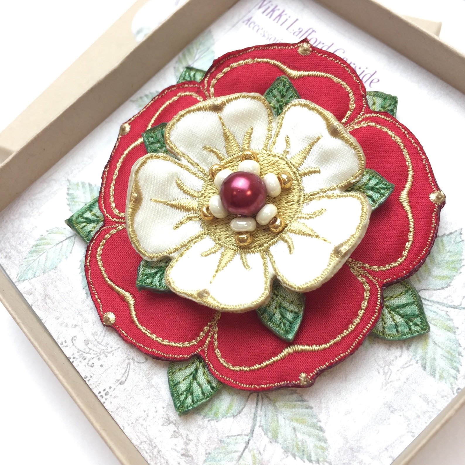 Tudor Rose Brooch Fabric Rose Brooch Red and White Rose - Etsy UK