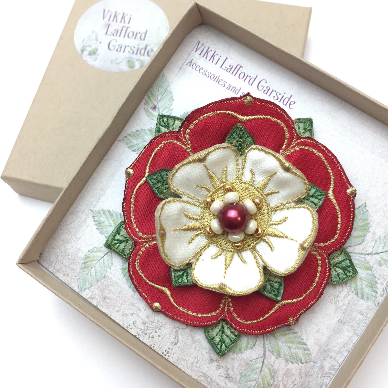 Tudor Rose Brooch Fabric Rose Brooch Red and White Rose - Etsy UK