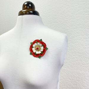 Tudor Rose Brooch, Fabric Rose Brooch, Red and White Rose, Gift for ...