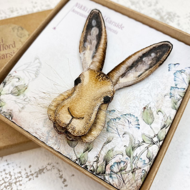Embroidered and Hand Painted Hare Brooch - Etsy