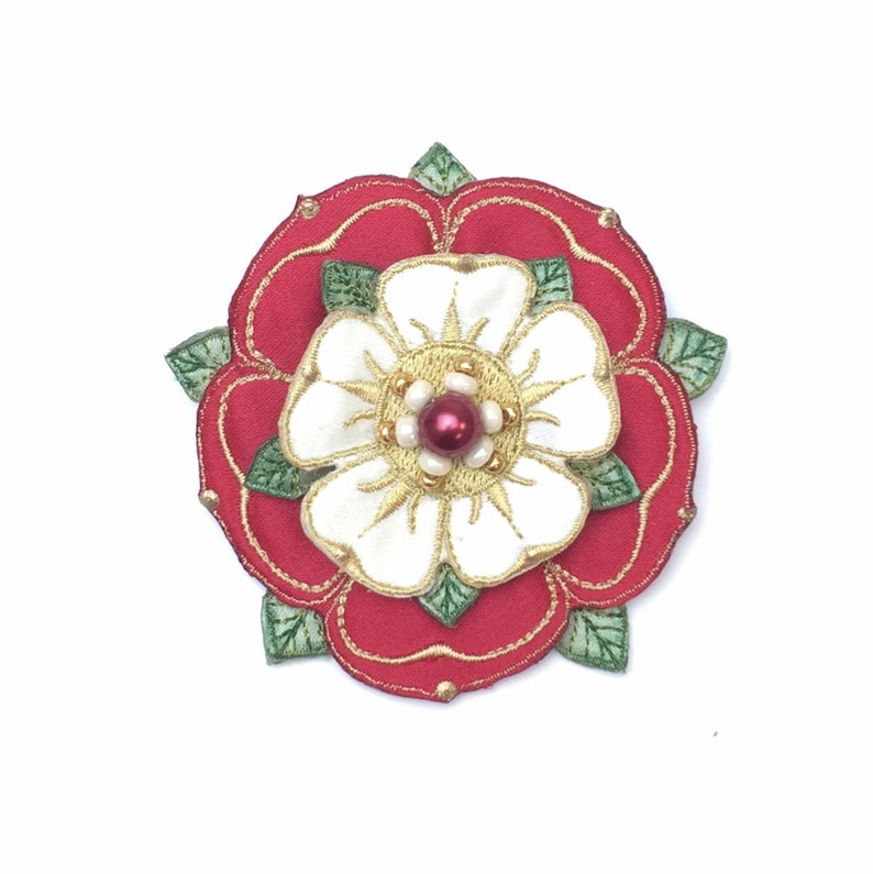 Tudor Rose brooch fabric rose brooch red and white rose | Etsy
