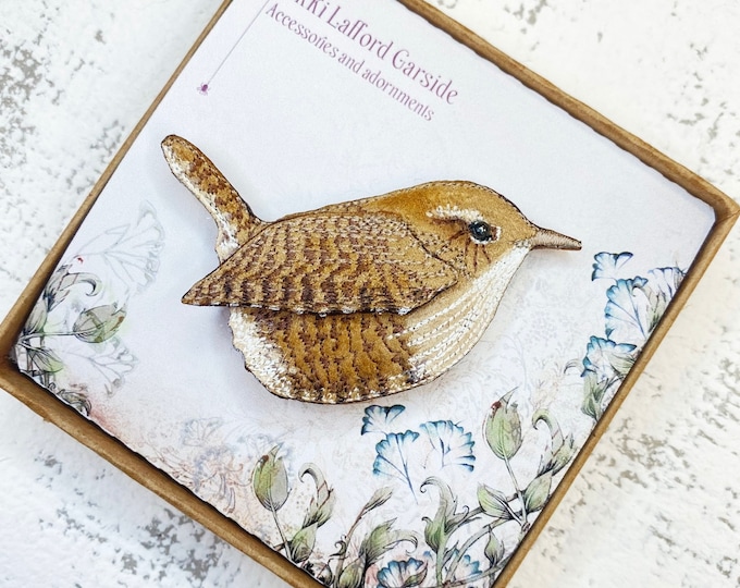 Embroidered and Hand Painted Wren Brooch - Etsy