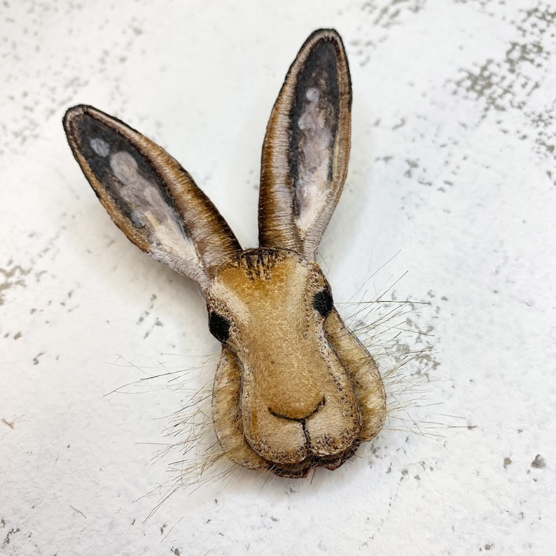 Embroidered and Hand Painted Hare Brooch - Etsy