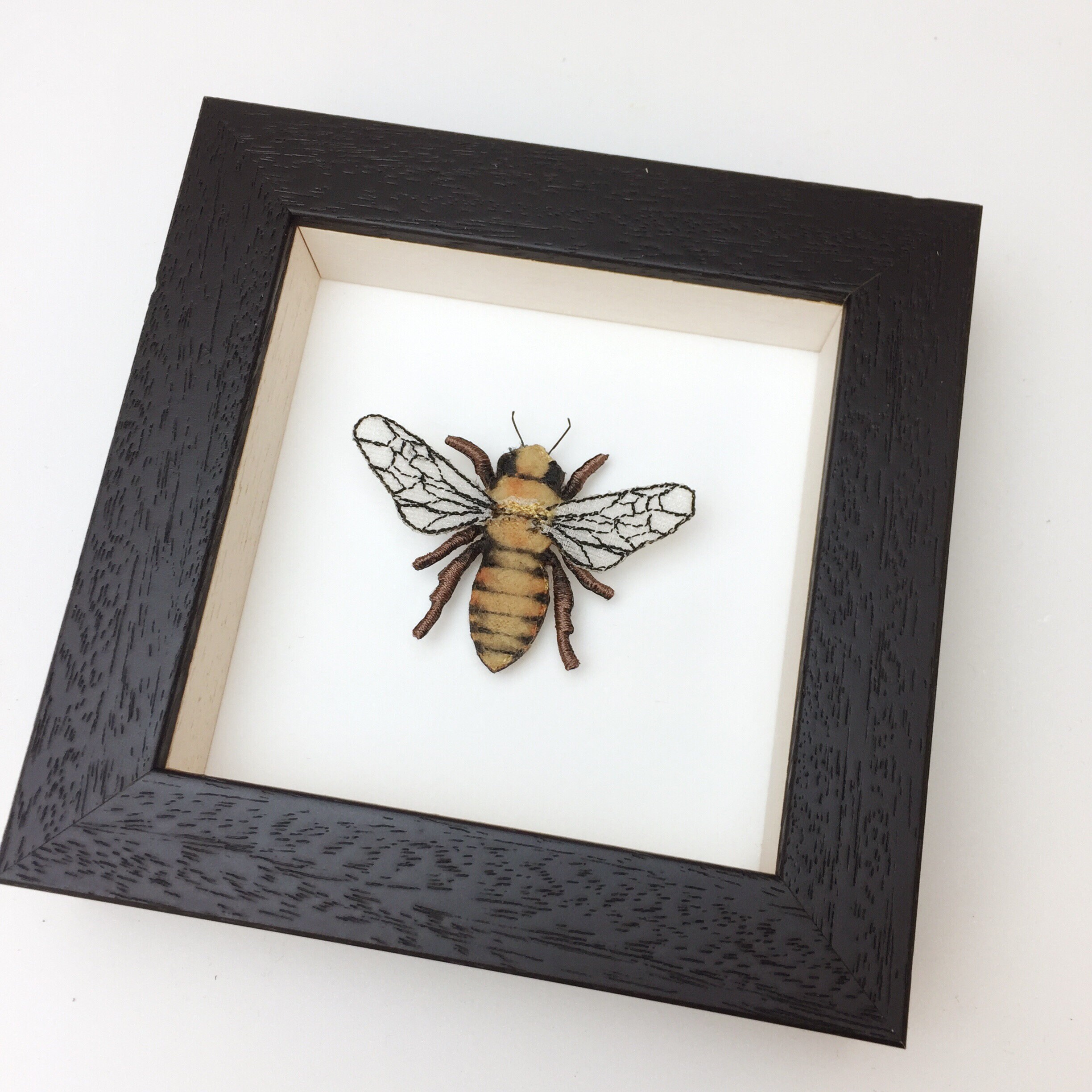 Embroidered and hand painted Honey bee picture in wooden or | Etsy