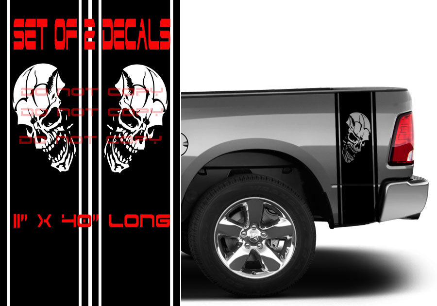 Skull Punisher Rear Bed Vinyl Decals for Dodge Ram 1500 2500 Hemi FX4 ...