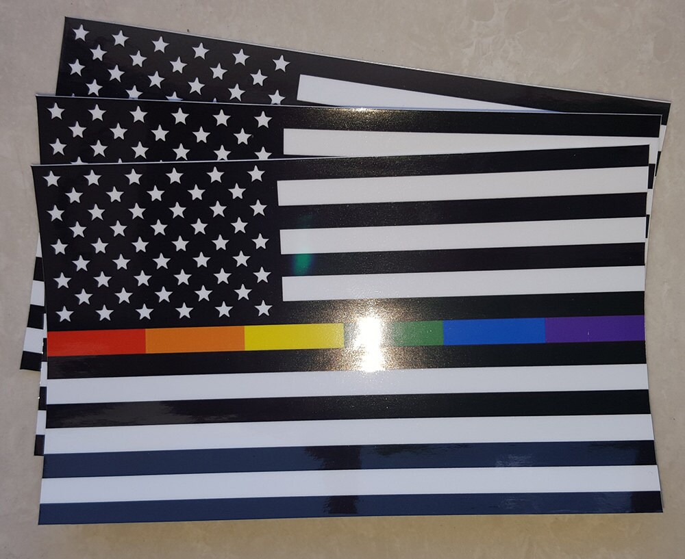2 X Thin Rainbow Line USA B&W LGBT Decal Sticker 5"x 3" USA Flag Gay ...
