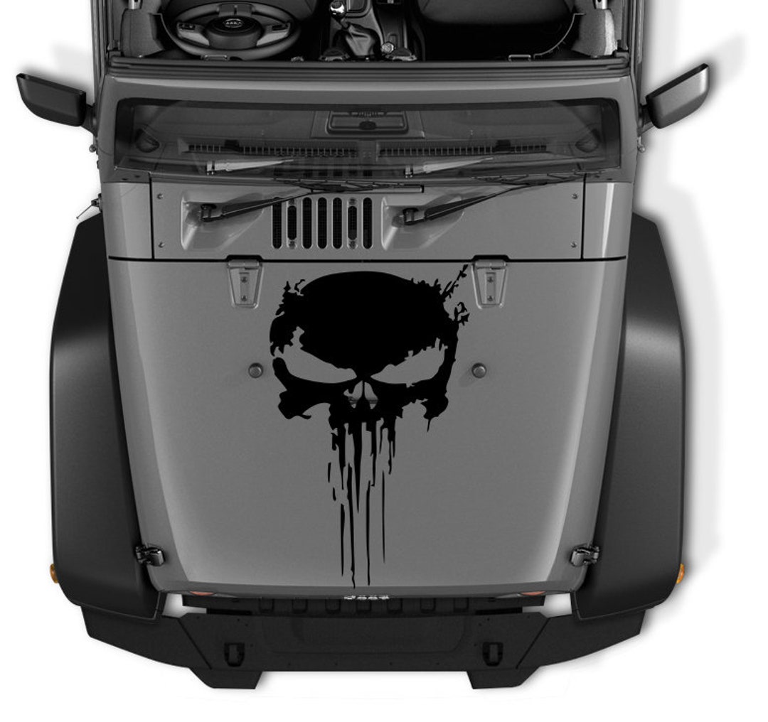 Hood Punisher Decal Skull Sticker for JEEP and Others USA 34" Long ...