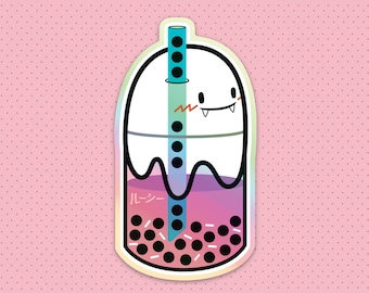 Kawaii Boba Tea Ghost Vinyl Sticker - Etsy