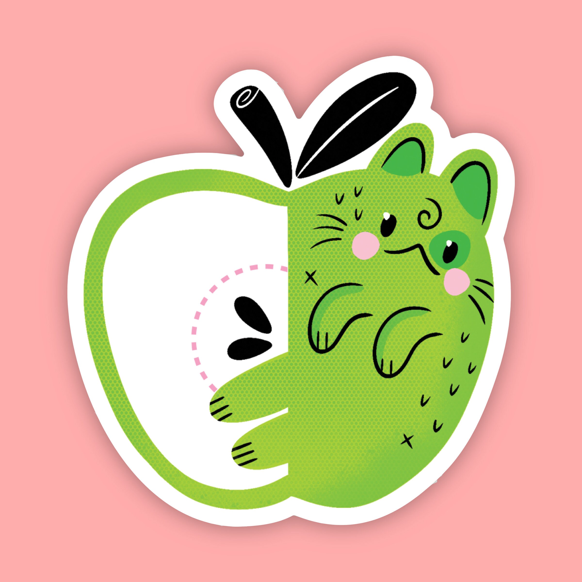 Green Apple Cat Die Cut Vinyl Sticker - Etsy