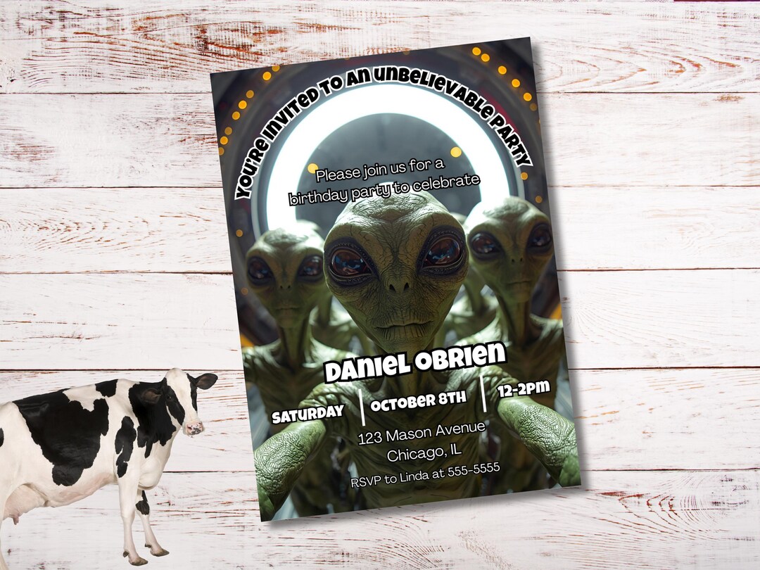 Editable Canva Alien UFO Outer Space Little Green Men Birthday Party ...