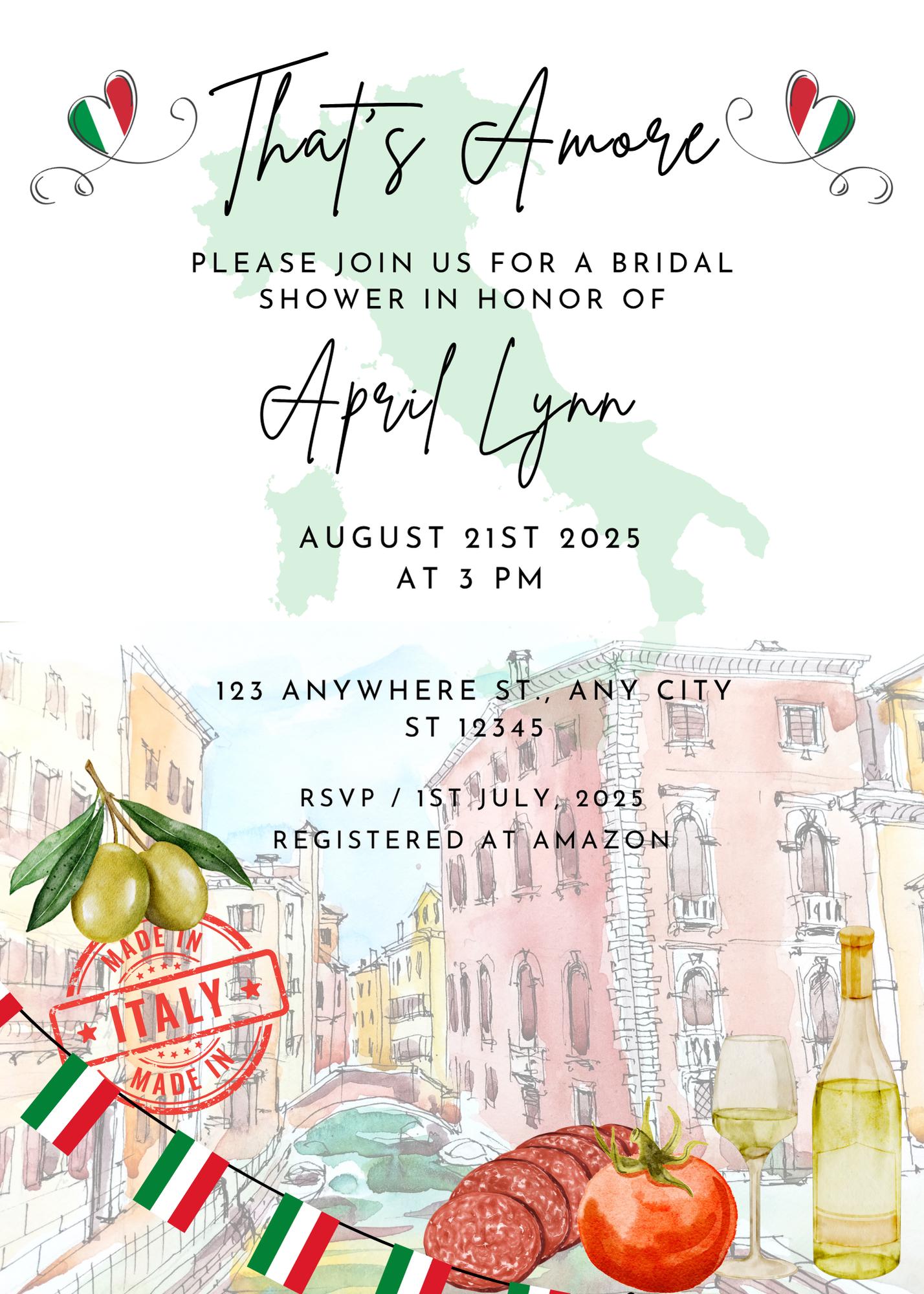 That's Amore Bridal Shower Invitation, Italian Bridal Shower Invite ...