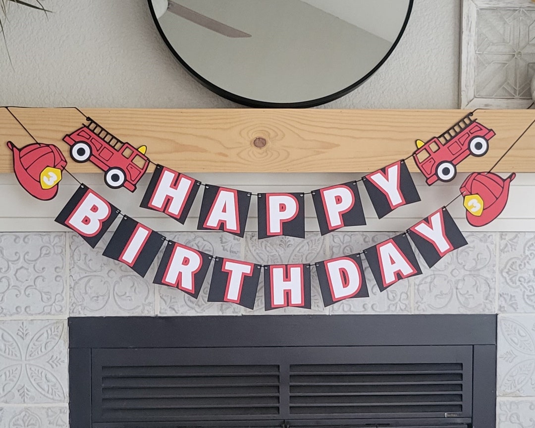 Fireman Birthday Banner, Fire Truck Birthday Banner, Fire Truck Party ...