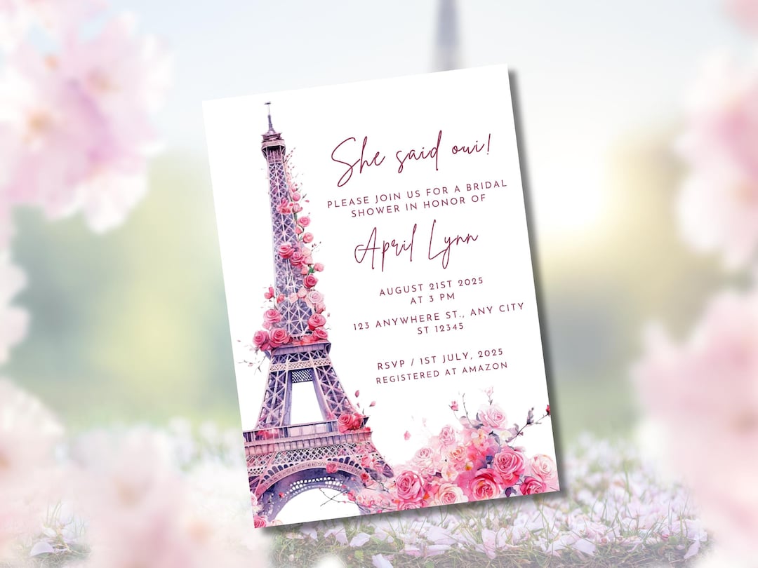 Paris France Bridal Shower Invitation, French Theme Bridal Shower ...