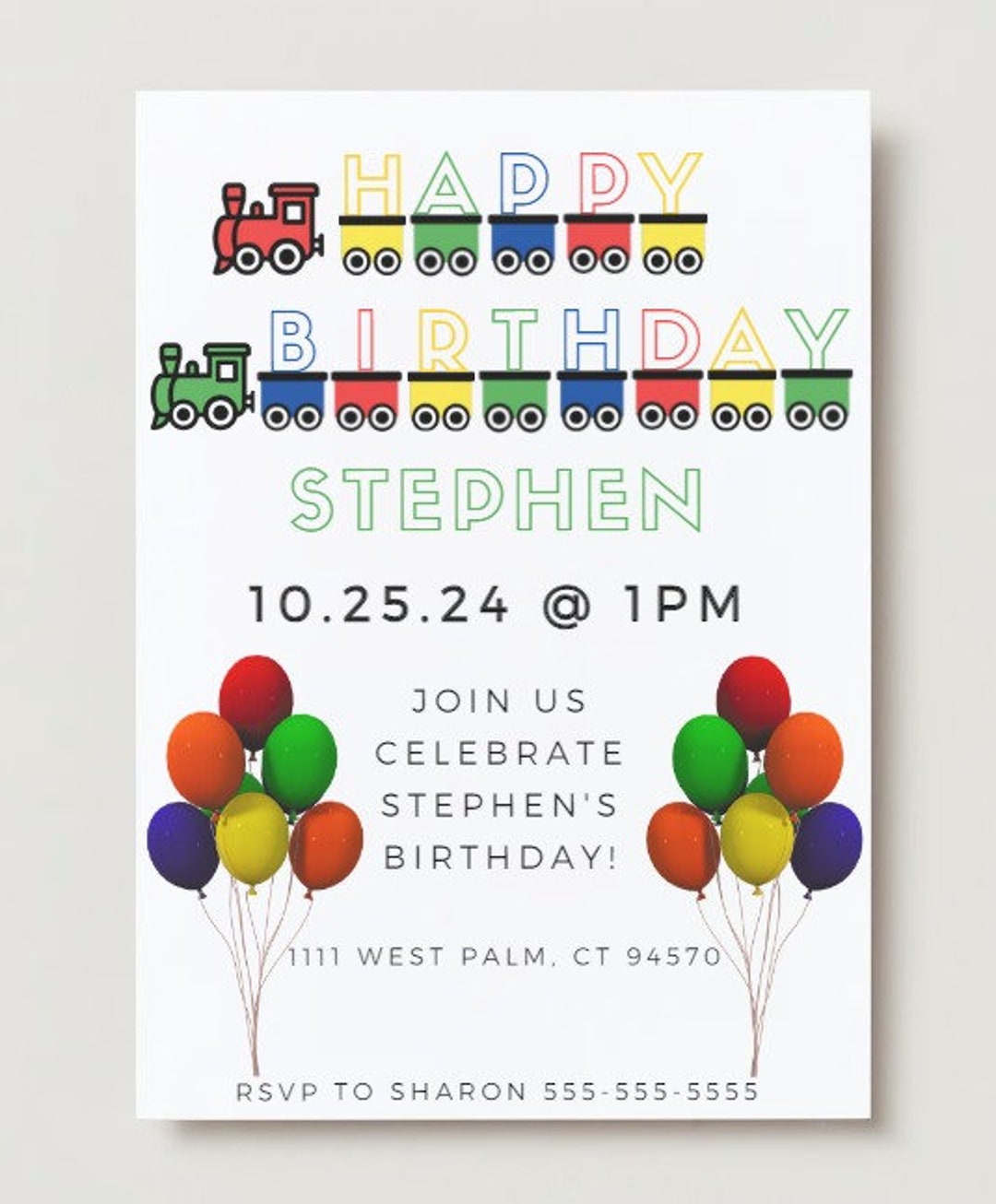 Editable Canva Train Conductor Choo Choo Birthday Invitation Template ...