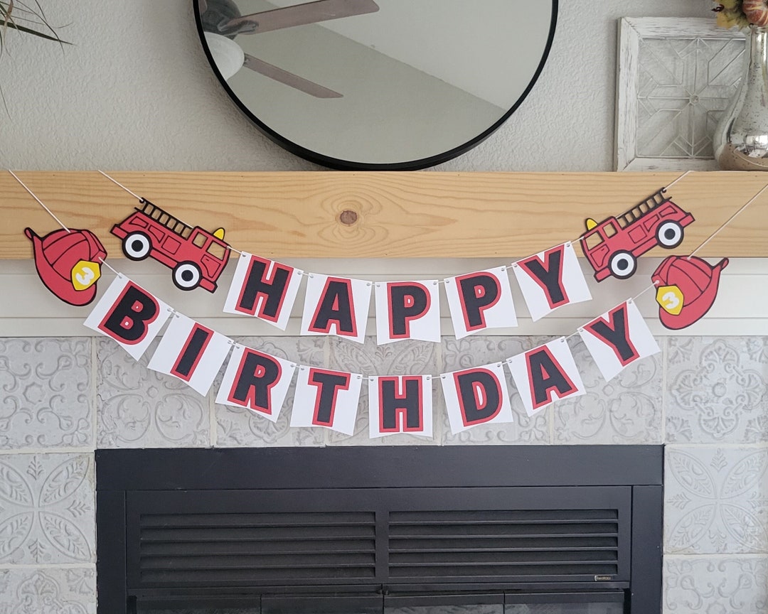Fireman Birthday Banner, Fire Truck Birthday Banner, Fire Truck Party ...