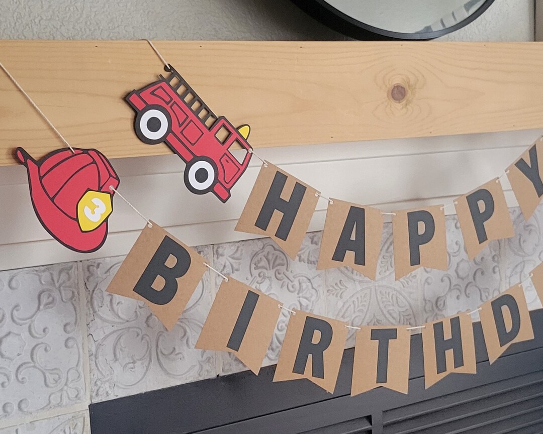 Fireman Birthday Banner, Fire Truck Birthday Banner, Fire Truck Party ...