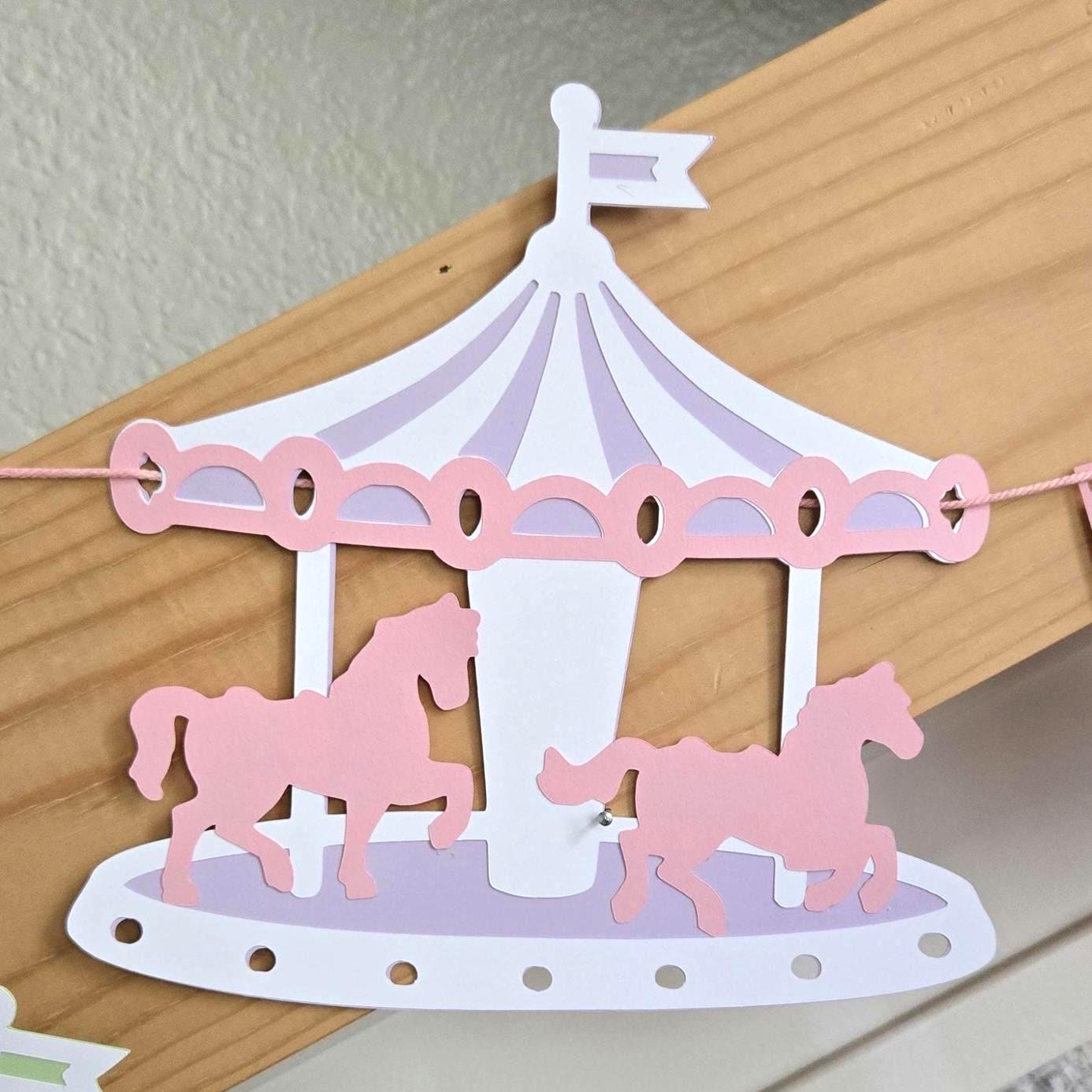 Pastel Pink Carousel Circus Birthday Banner, Carnival Birthday Banner ...