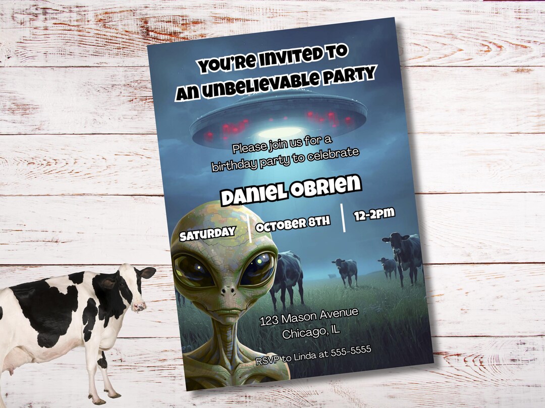 Editable Canva Alien UFO Outer Space Little Green Men Birthday Party ...