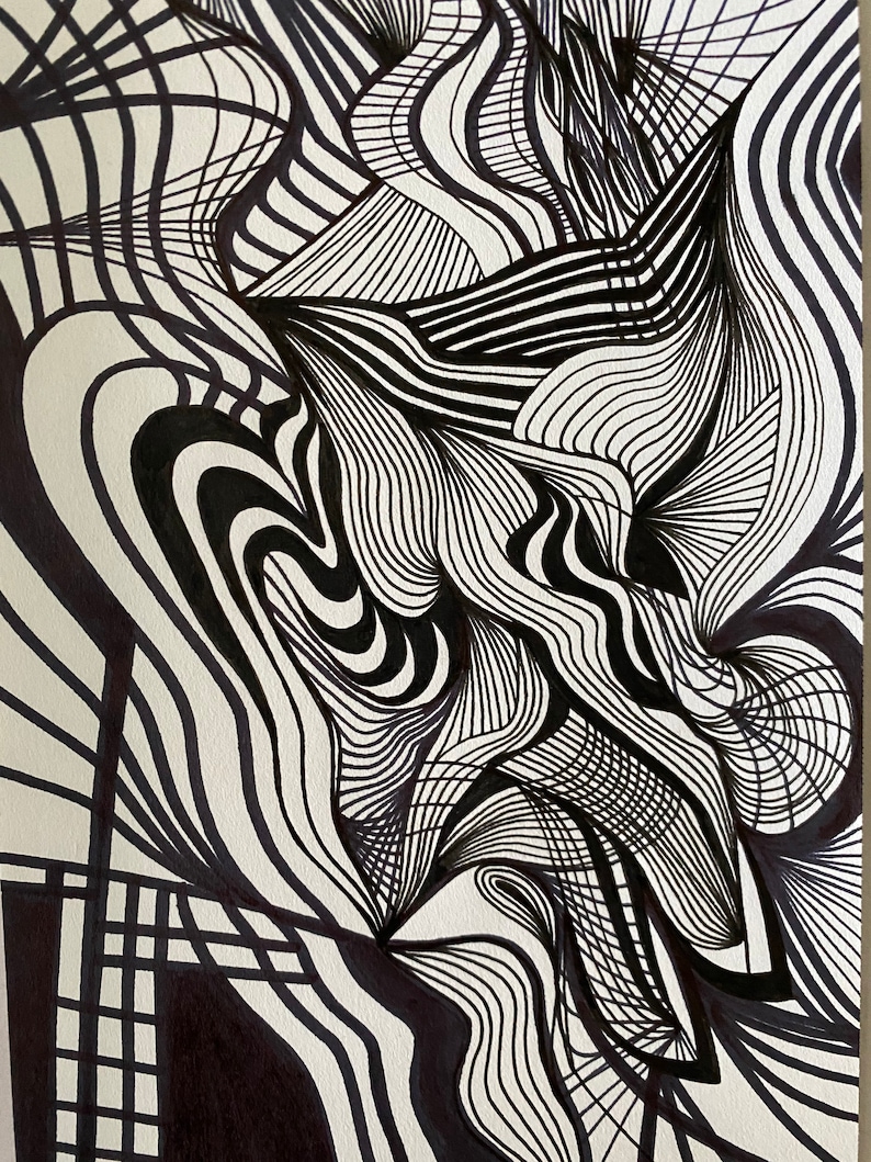 Line Art Black and White Design Trippy Unique Artwork - Etsy
