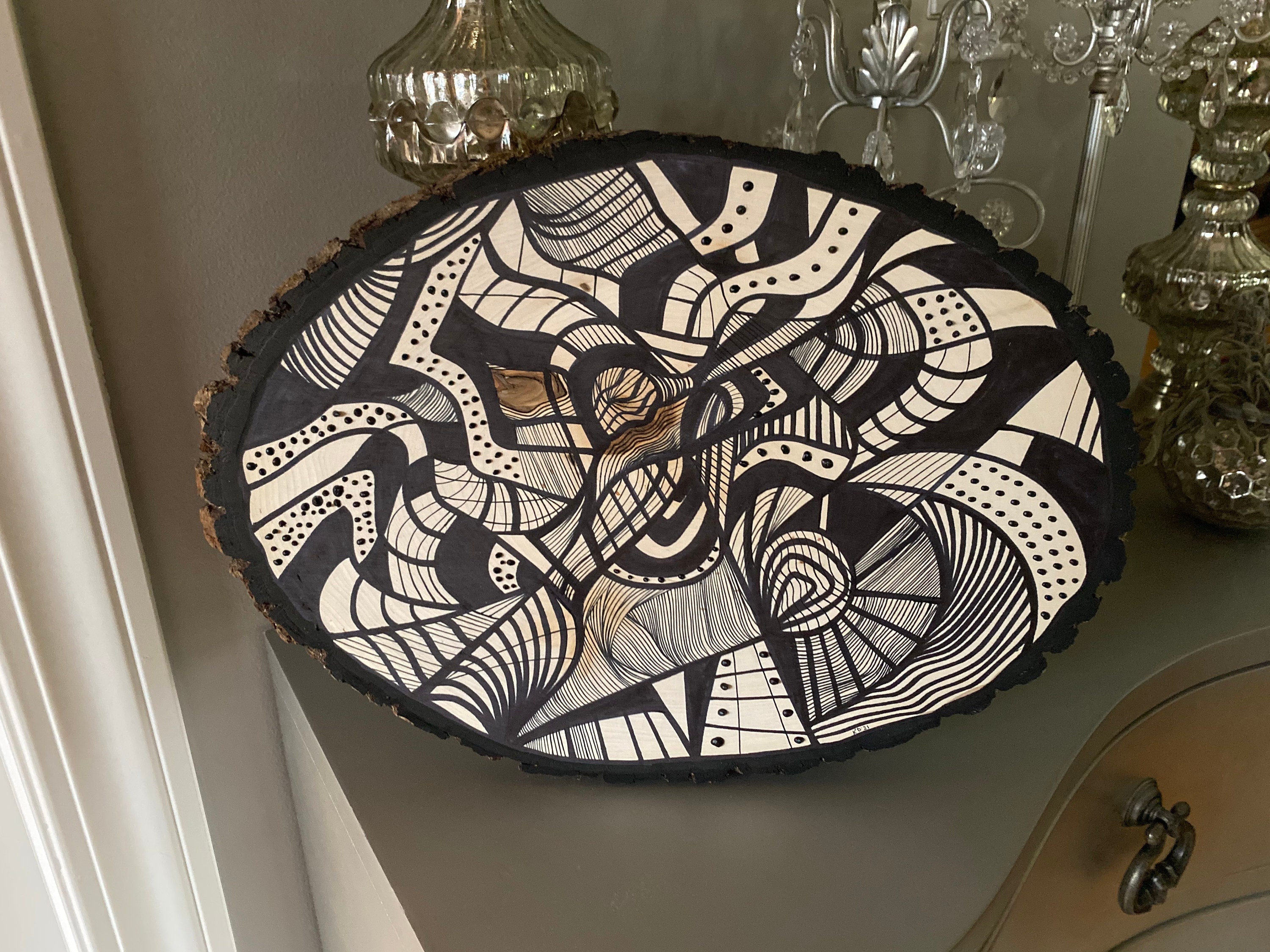 Line Art on Wood Piece | Etsy