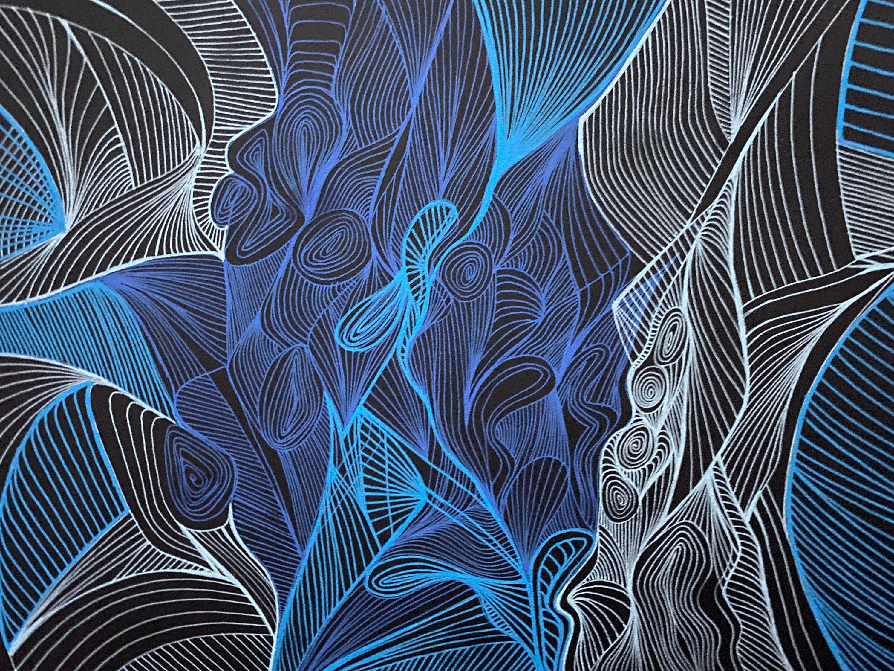 Blue Ink on Black Paper Unique Line Art Abstract Zen Original - Etsy