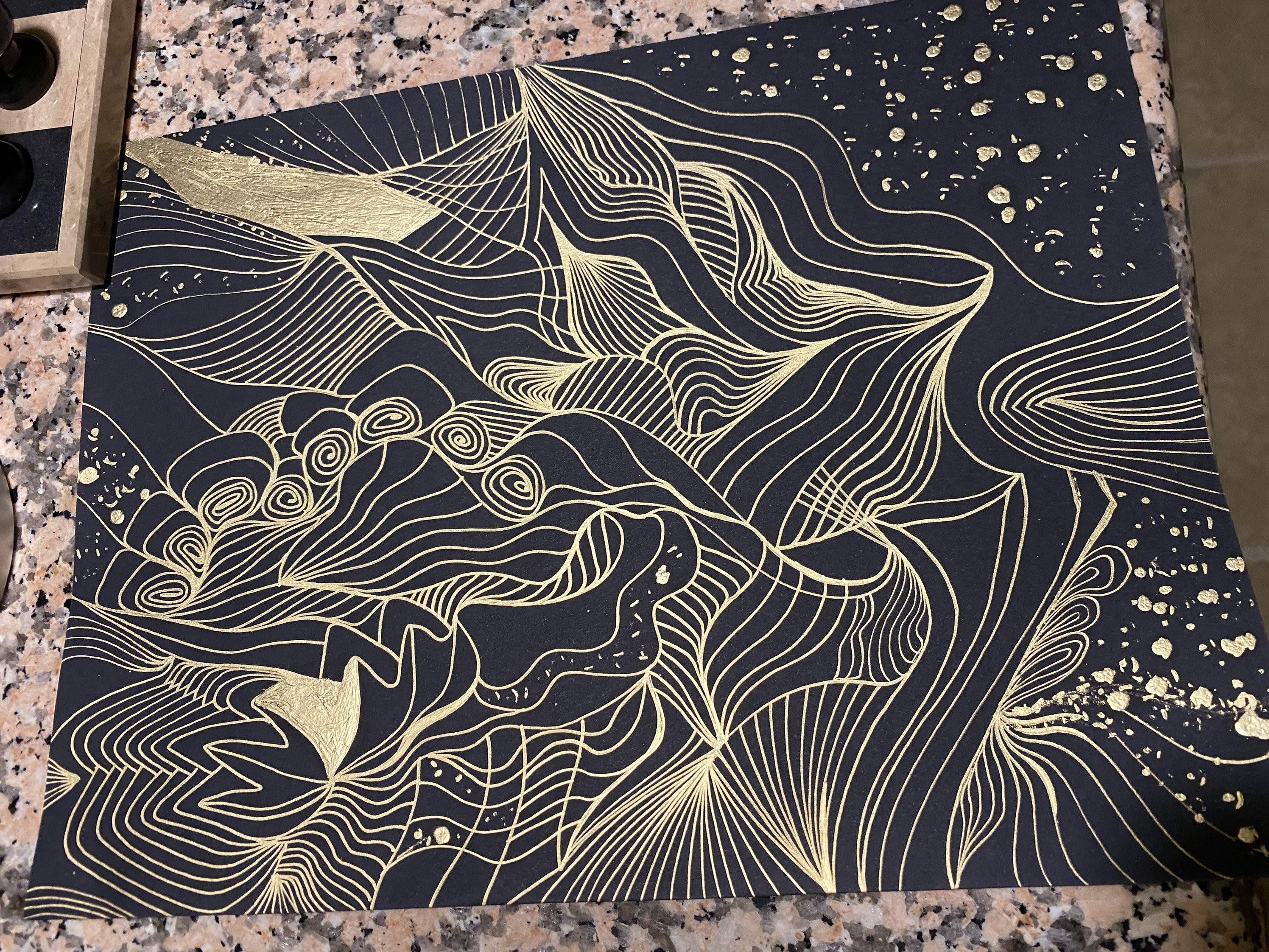 Gold Unique Design on Black Paper Original Artwork - Etsy
