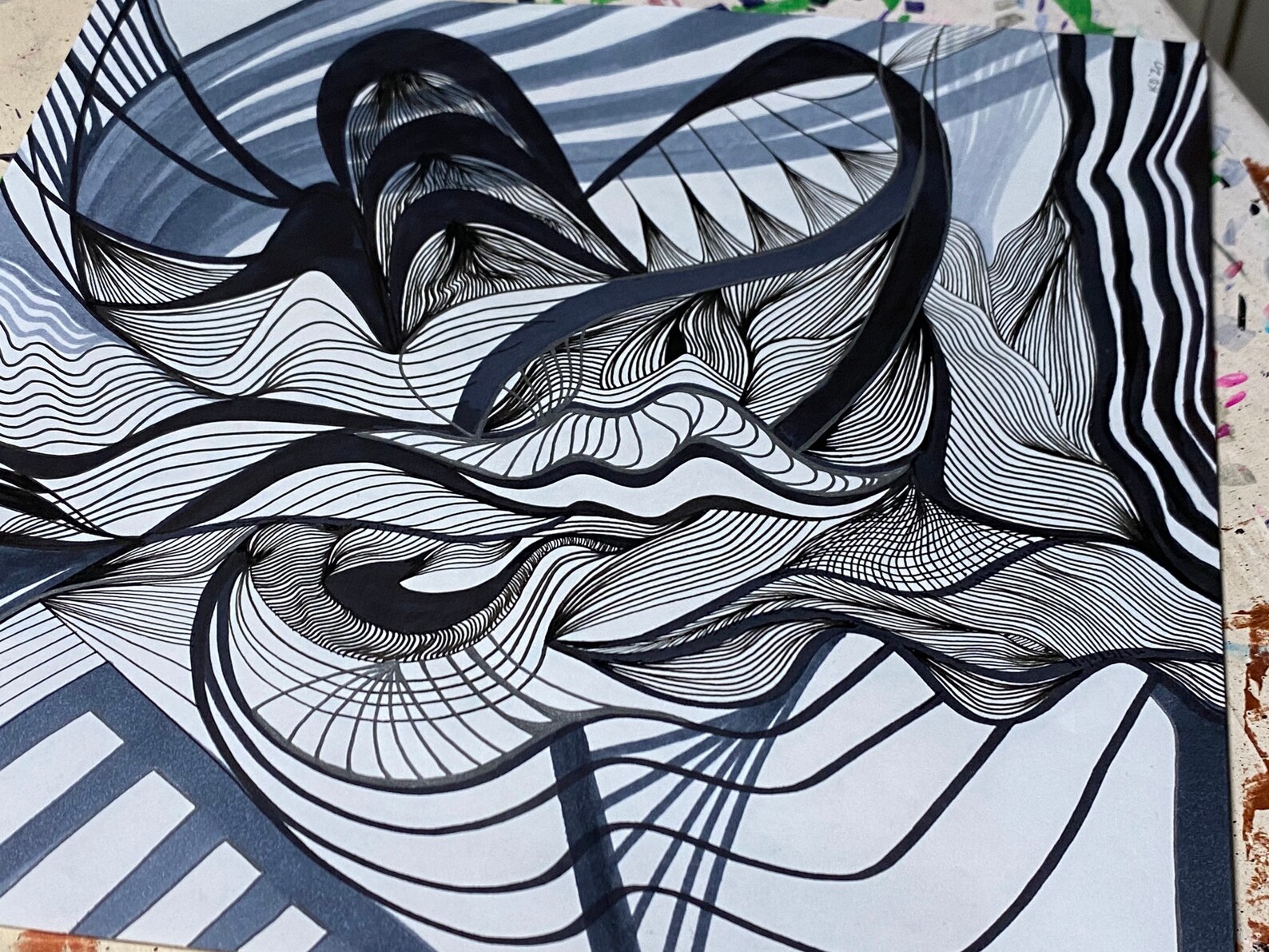 Unique Line Art Abstract Trippy Original Artwork Wall Decor | Etsy