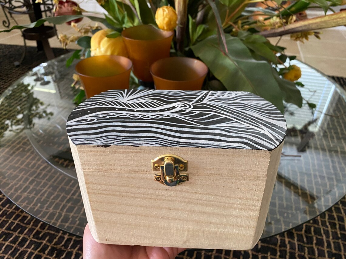 Wood Box With Unique Abstract Line Art Black and White Design - Etsy