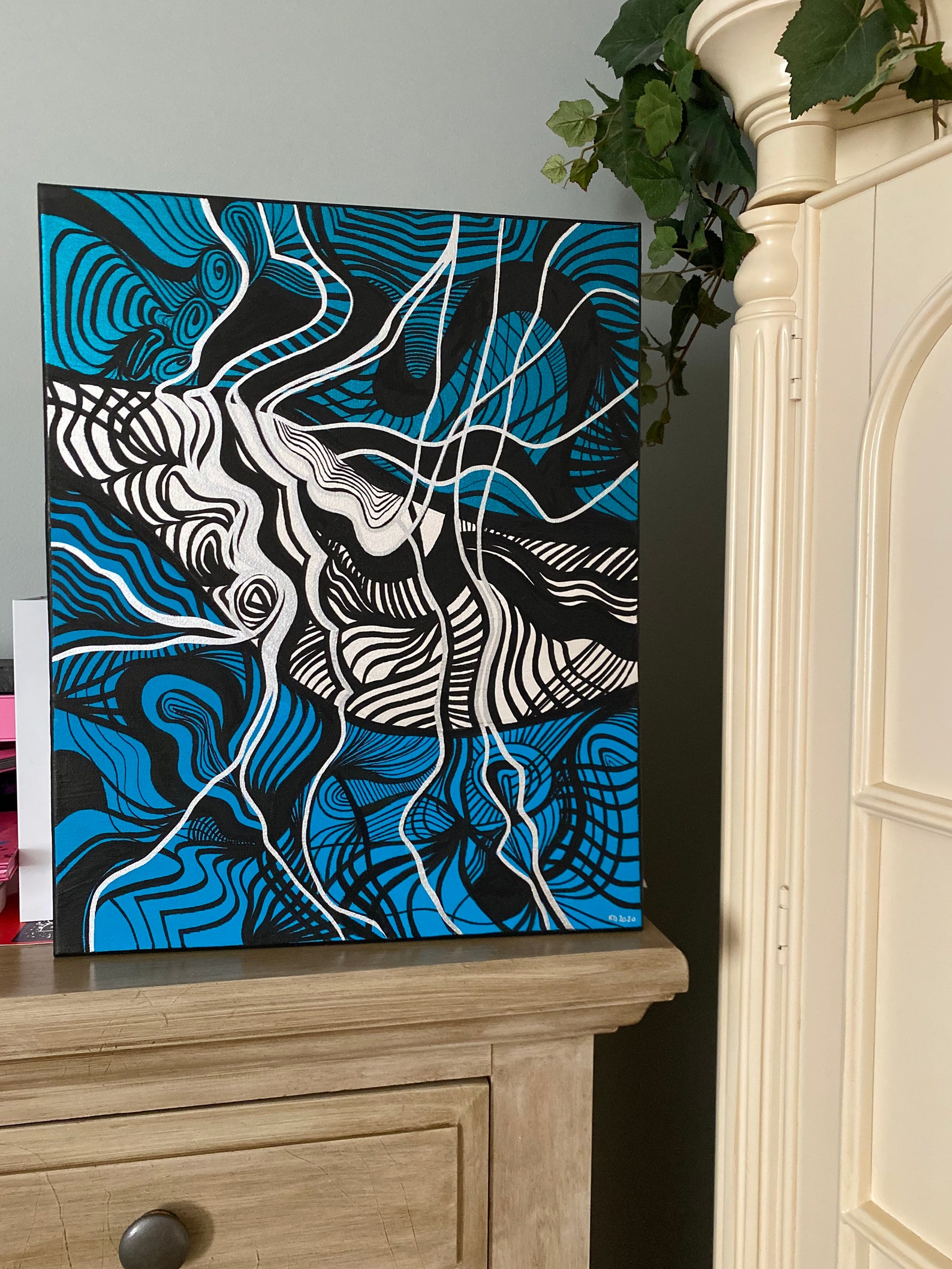 Blue and Black Line Artwork Original Art Piece Abstract - Etsy