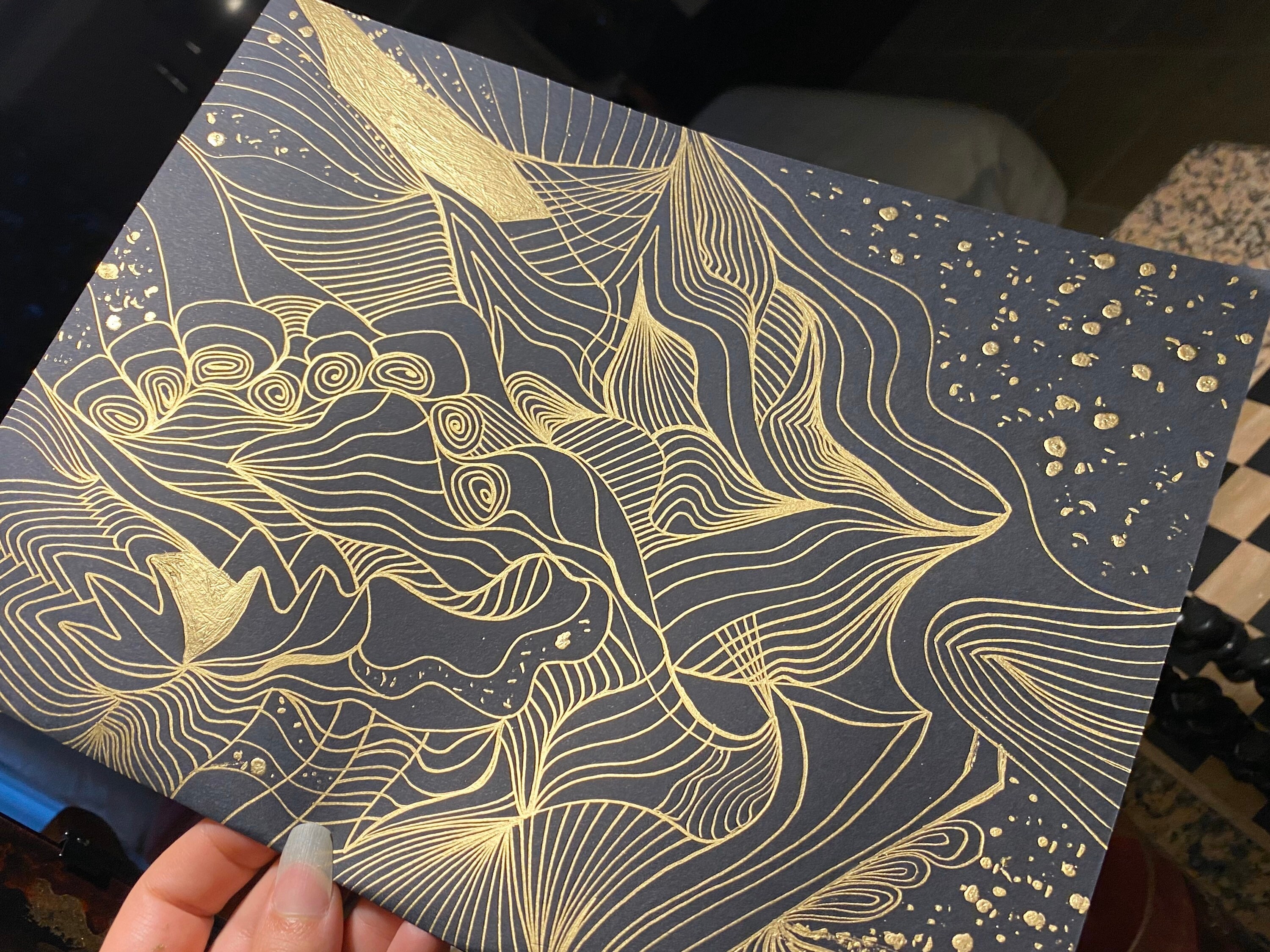 Gold Unique Design on Black Paper Original Artwork - Etsy