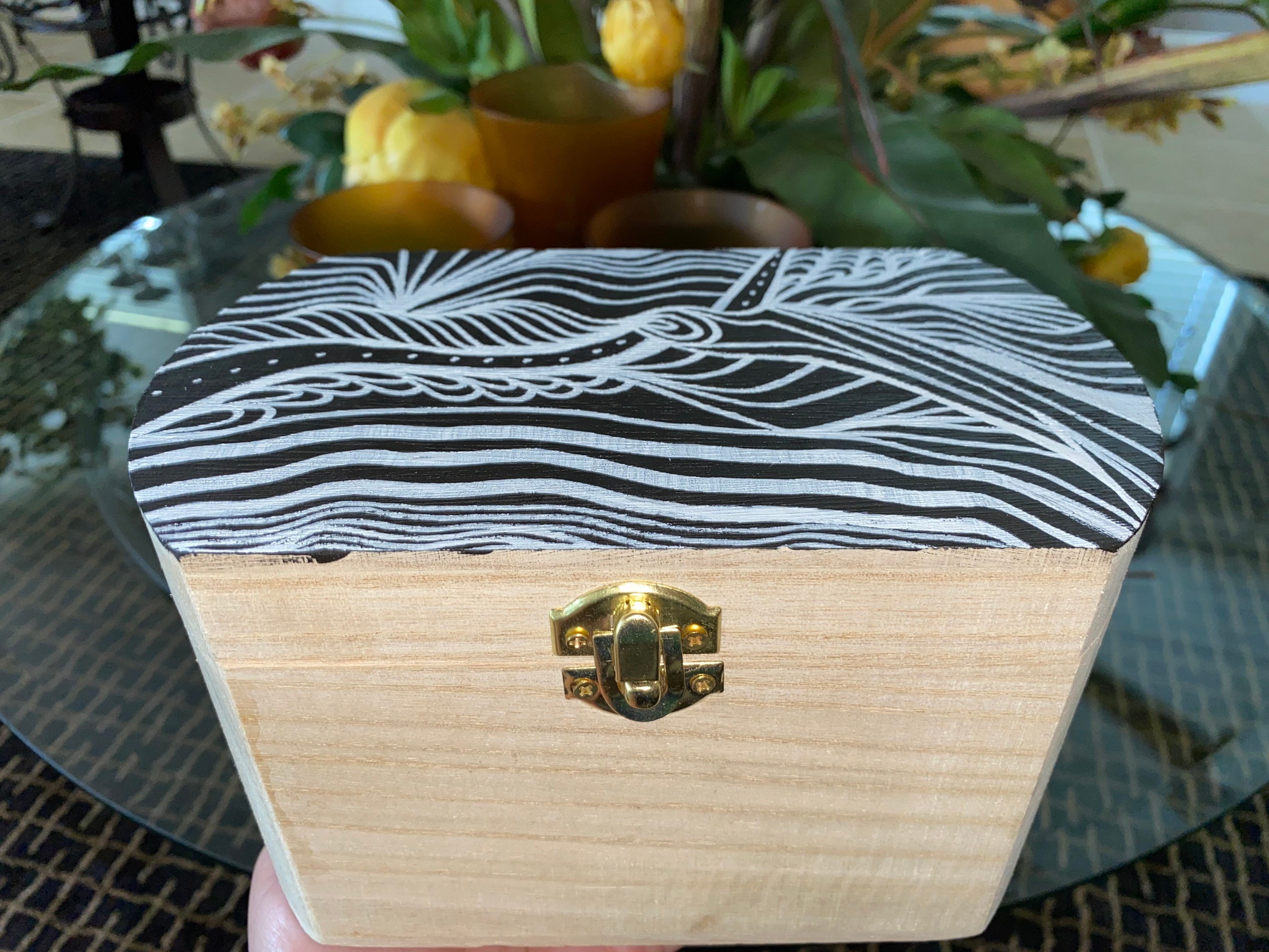 Wood Box With Unique Abstract Line Art Black and White Design - Etsy