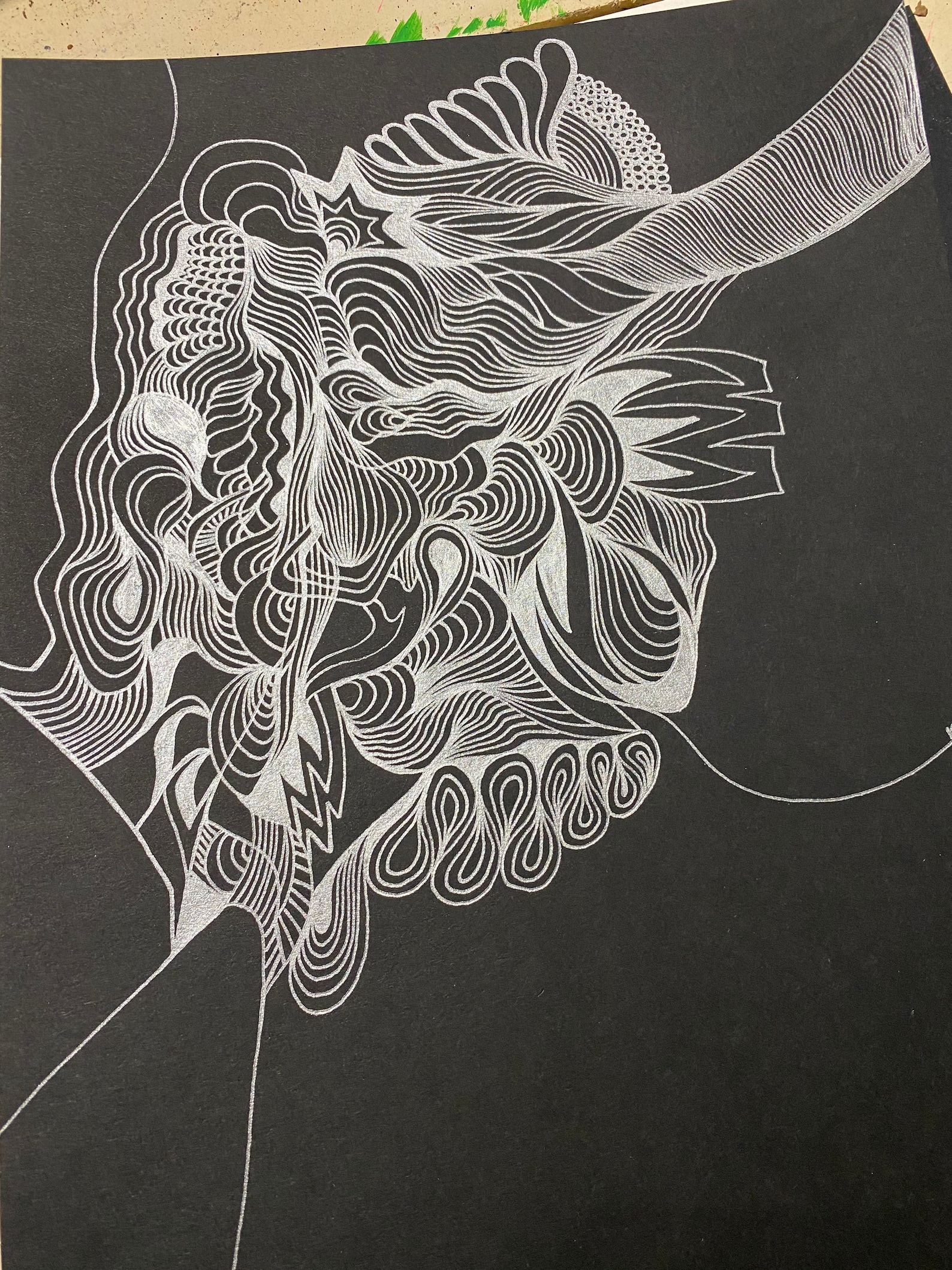 Silver Metallic Gel Pen Line Design Artwork on Black Paper - Etsy