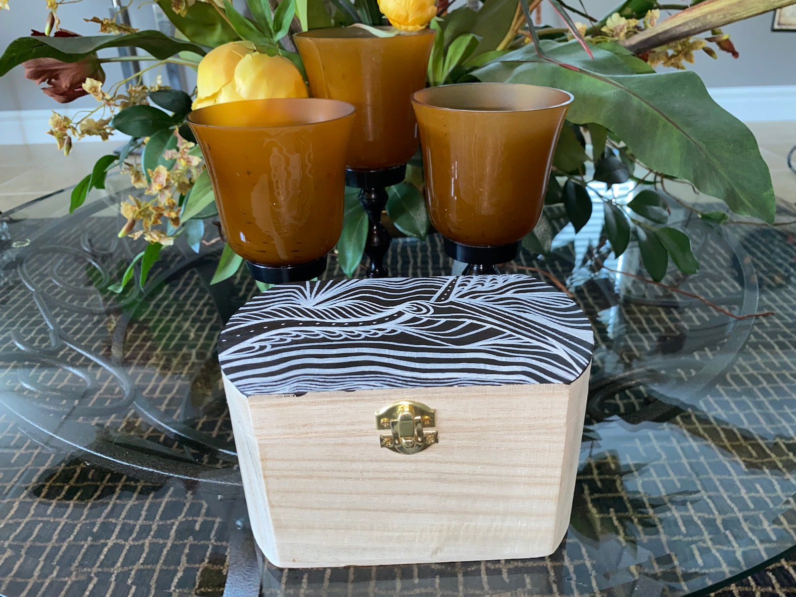 Wood Box With Unique Abstract Line Art Black and White Design - Etsy