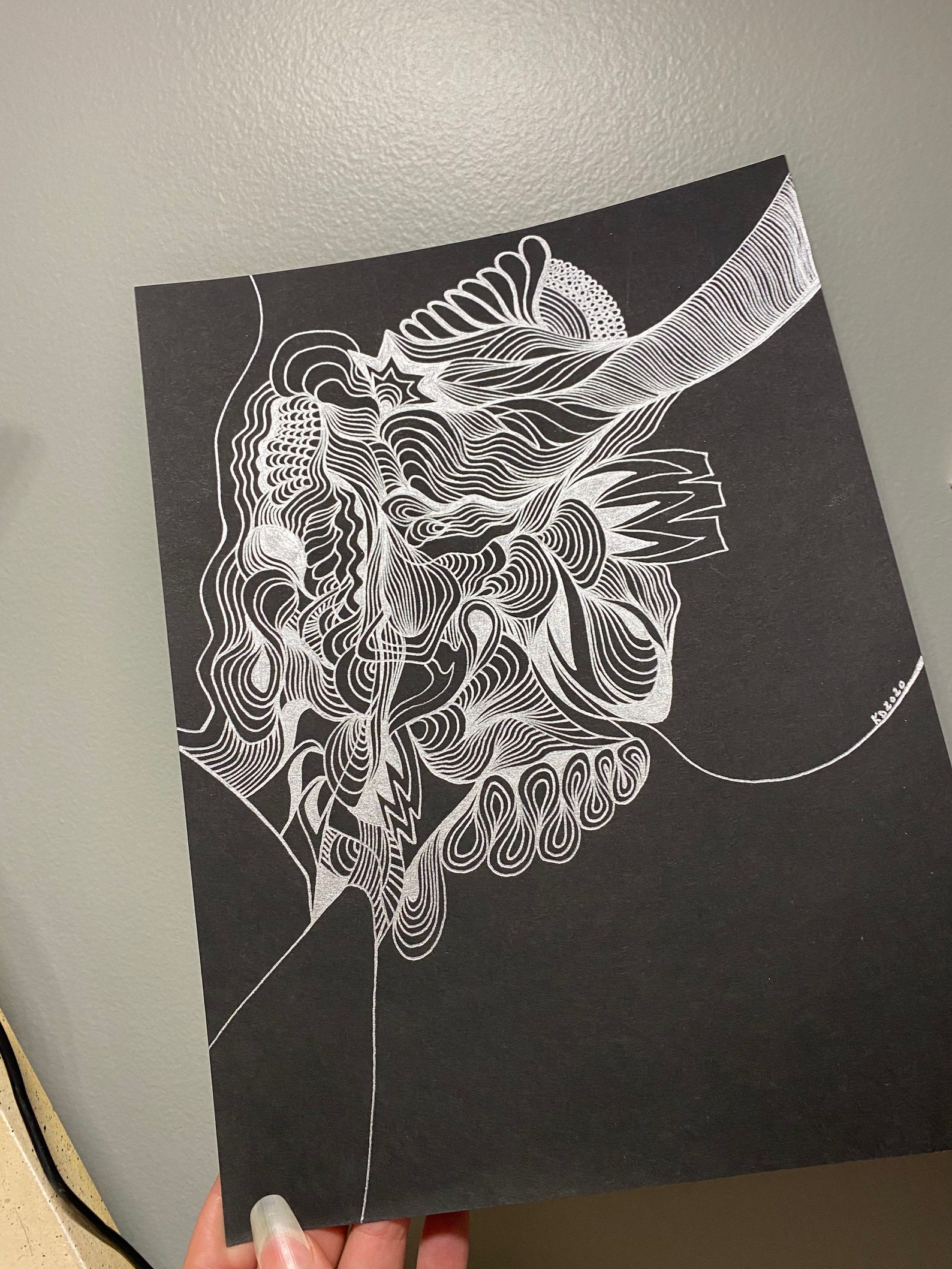 Silver Metallic Gel Pen Line Design Artwork on Black Paper - Etsy