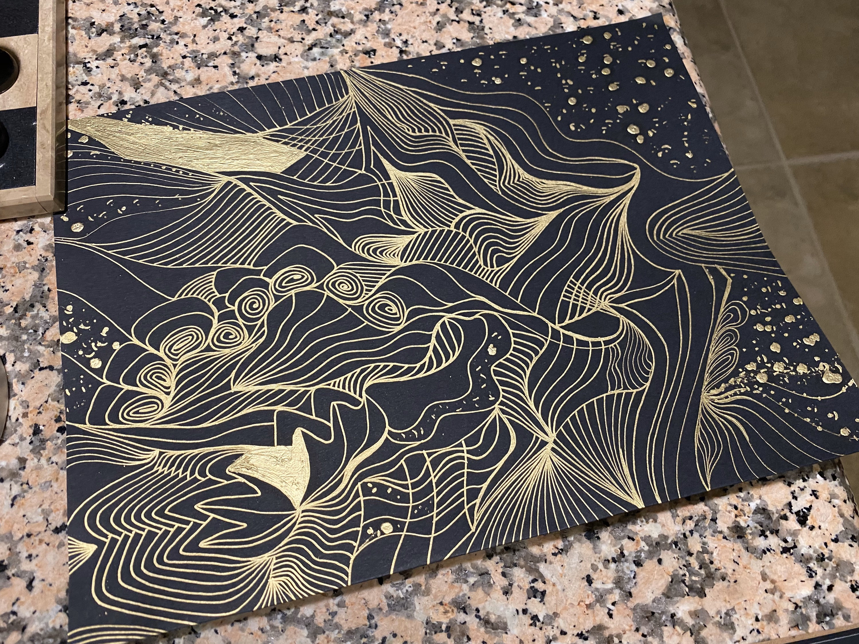Gold Unique Design on Black Paper Original Artwork - Etsy