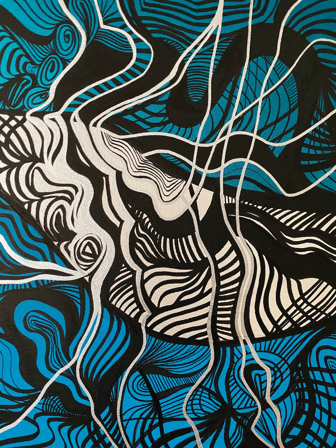 Blue and Black Line Artwork Original Art Piece Abstract | Etsy