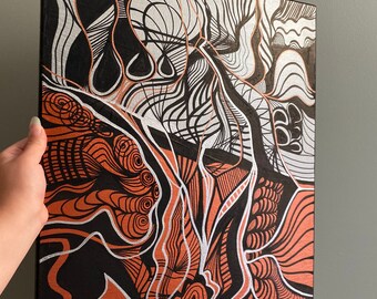 Unique Original Abstract Line Art Piece. Orange White on | Etsy