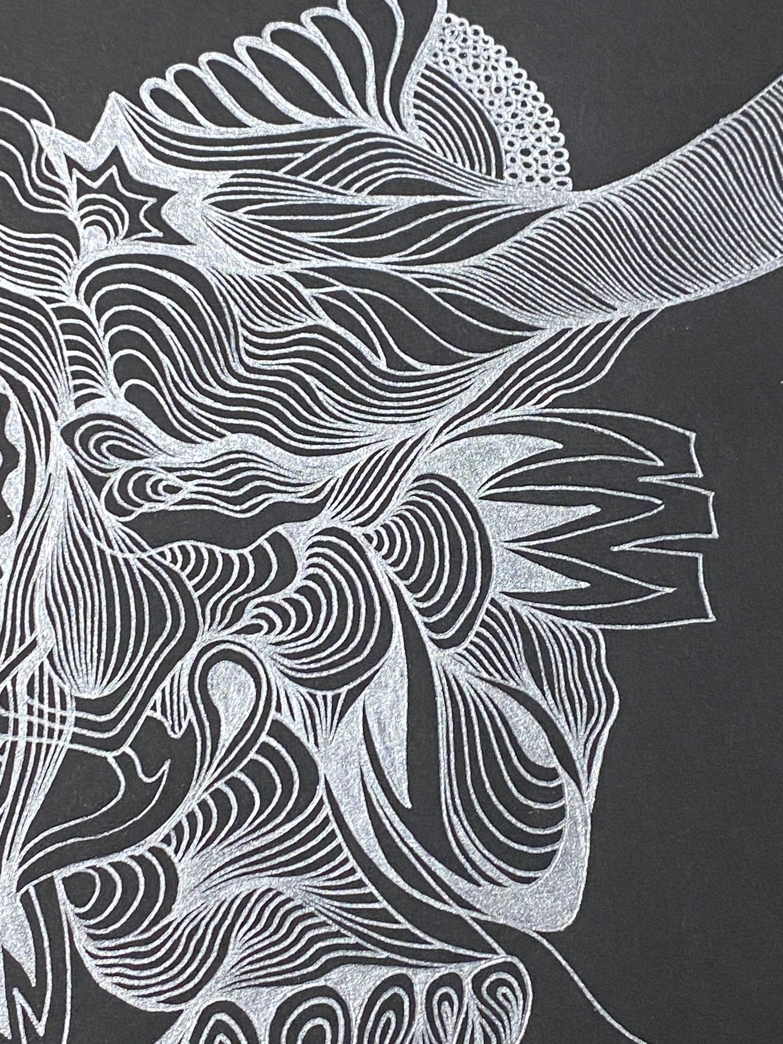 Silver Metallic Gel Pen Line Design Artwork on Black Paper - Etsy
