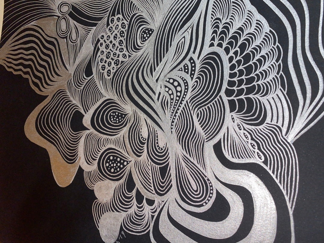 Metallic Silver Unique Freehand Original Art Work . Silver on - Etsy