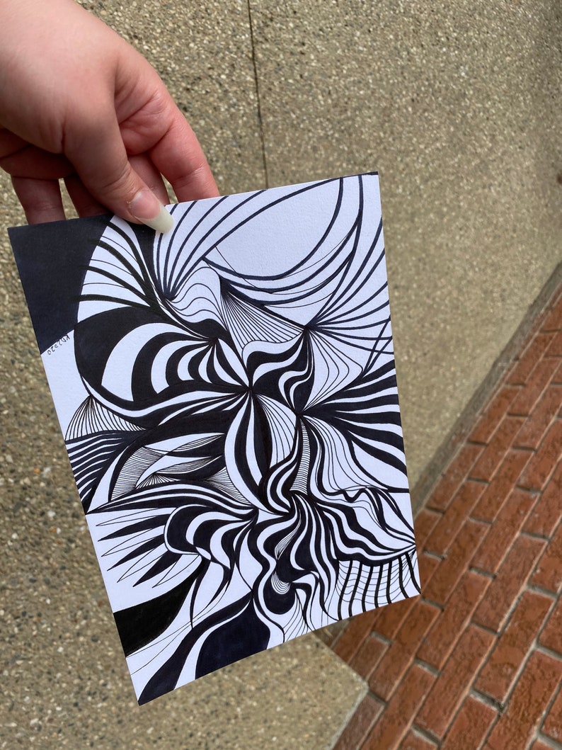 Trippy Line Art Black and White Artwork - Etsy