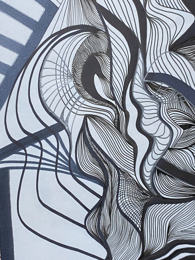 Unique Line Art Abstract Trippy Original Artwork Wall Decor - Etsy